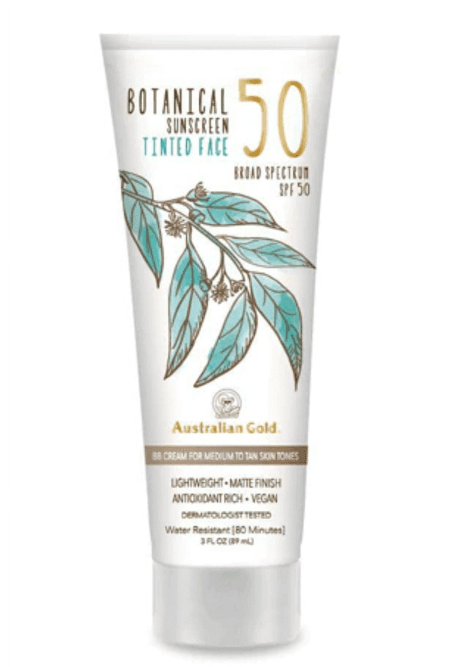 Australian Gold Botanical Sunscreen SPF 50 Tinted Face Lotion, Sunblock ...