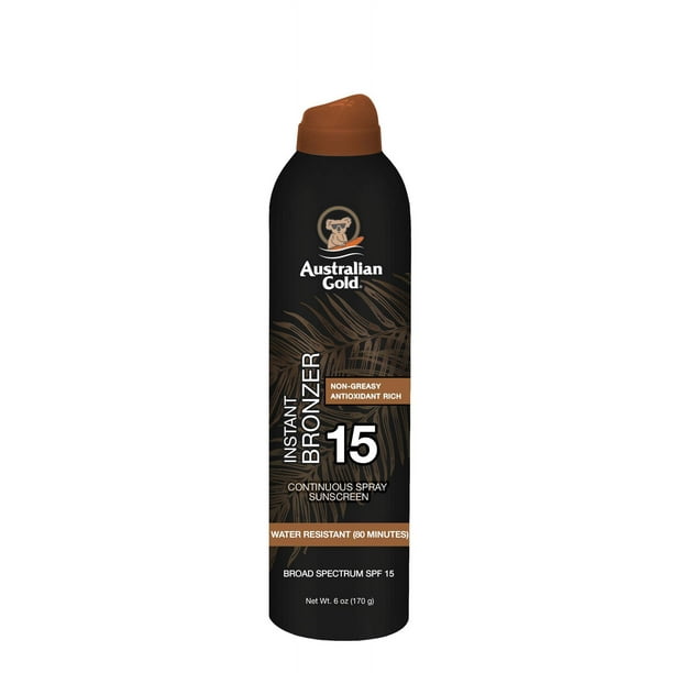 Australian Gold Continuous Spray Sunscreen with Instant Bronzer, SPF 15 ...