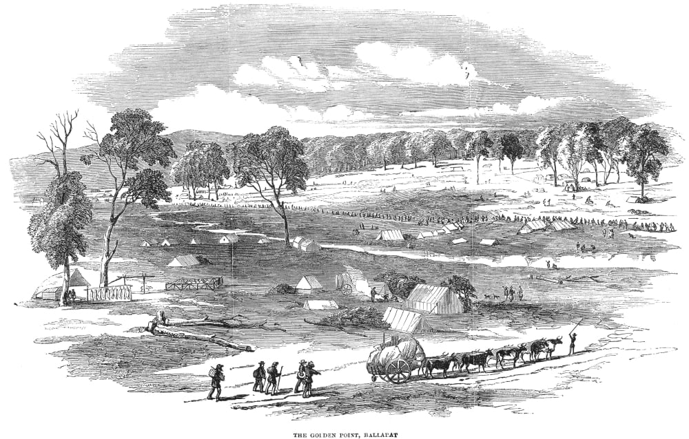 Australian Gold Rush, 1852. /Nthe Golden Point At Ballarat, Australia ...