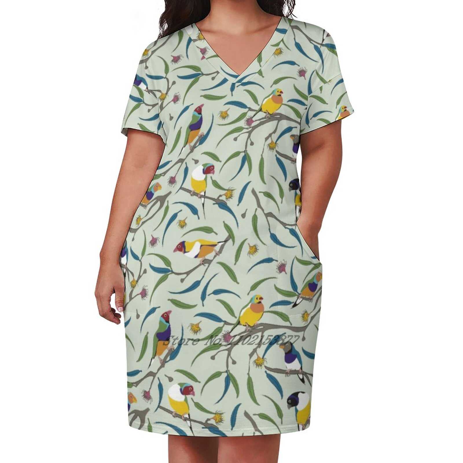 Australian Gouldian ( ) Finches Loose Pocket Dress Fashion Print Dress ...