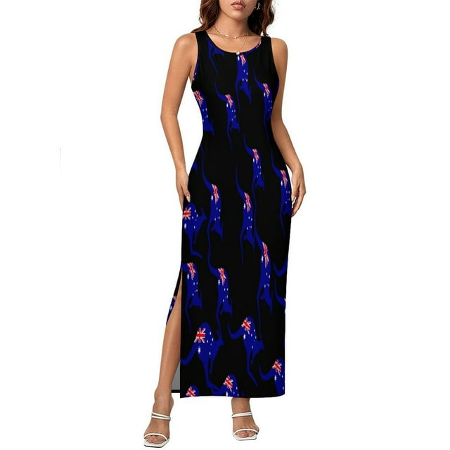 Australian Kangaroo Flag Blue Ladies Summer Dresses Beach Vacation Maxi ...