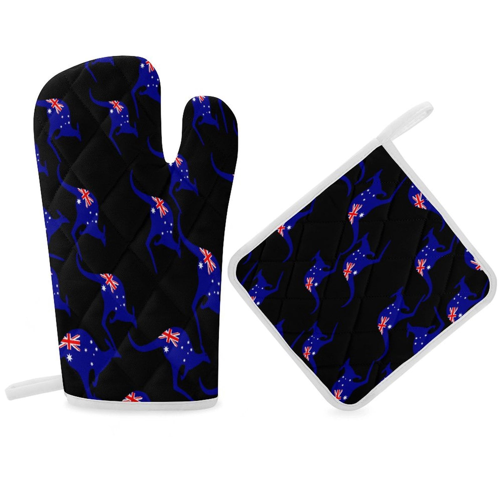 Australian Kangaroo Flag Blue Oven Gloves And Pots Stand Set Oven ...