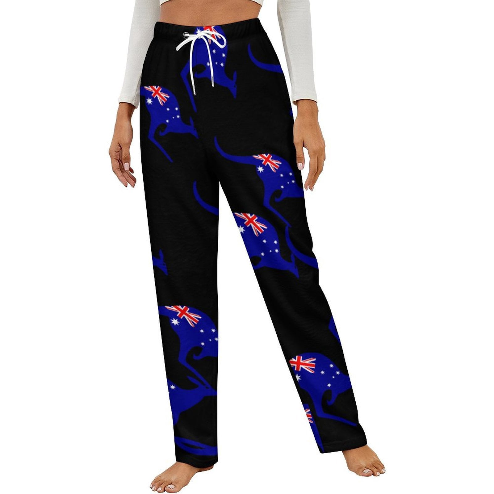 Australian Kangaroo Flag Blue Winter Female Pants Flannel High Waist ...