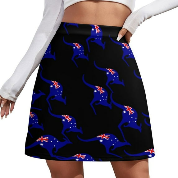 Australian Kangaroo Flag Blue Women's High Waist Skirt Stretchy Casual ...