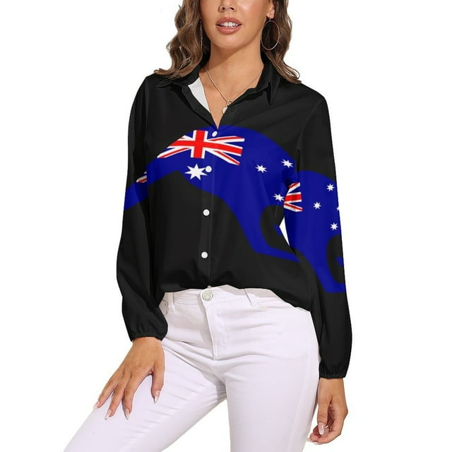 Australian Kangaroo Flag Long Sleeve Blouse Woman Streetwear Casual ...