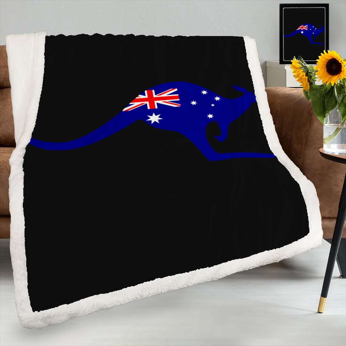 Australian Kangaroo Flag Sherpa Blanket Throw Blanket For Bed Chair ...