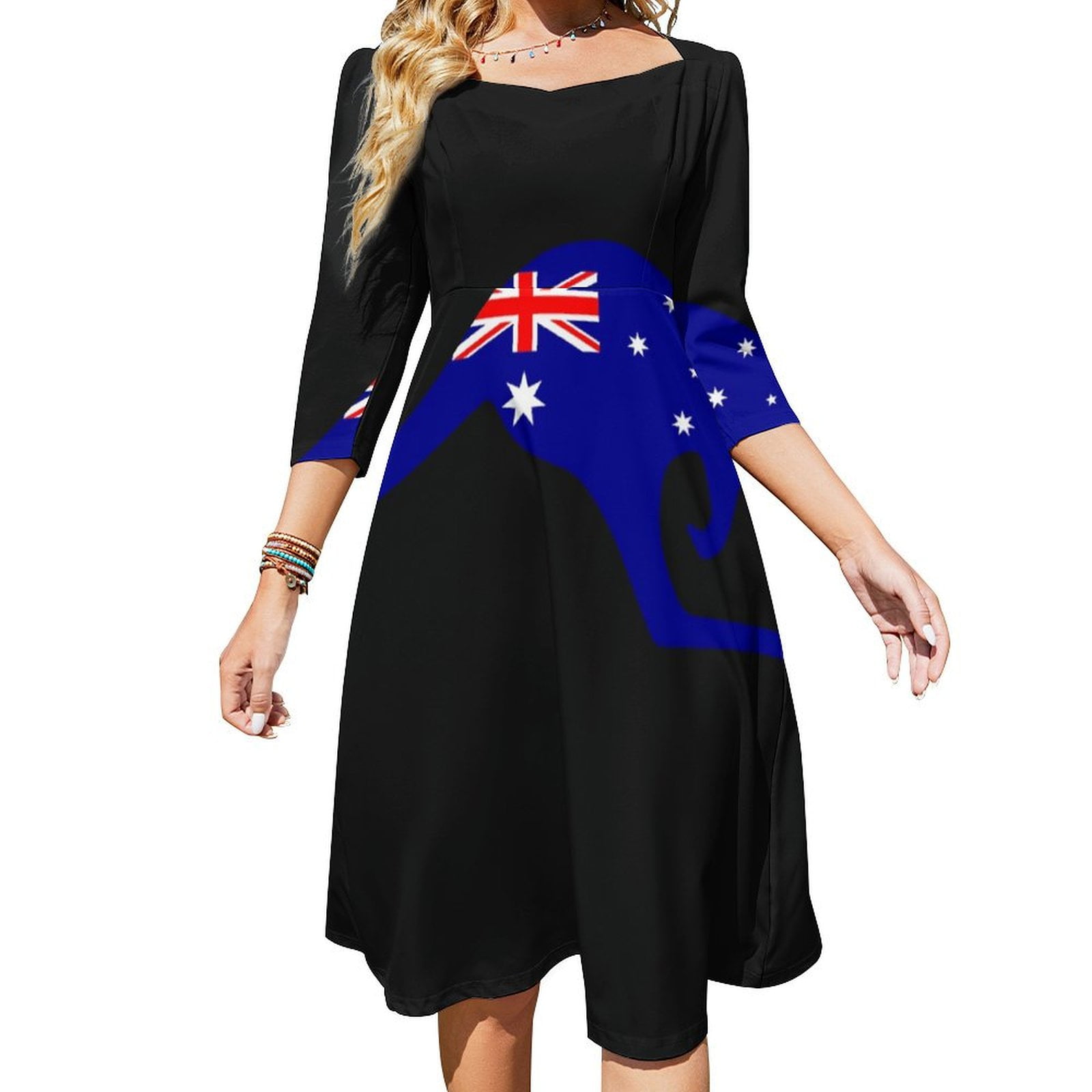 Australian Kangaroo Flag Sweetheart Knot Flared Dress Fashion Design ...