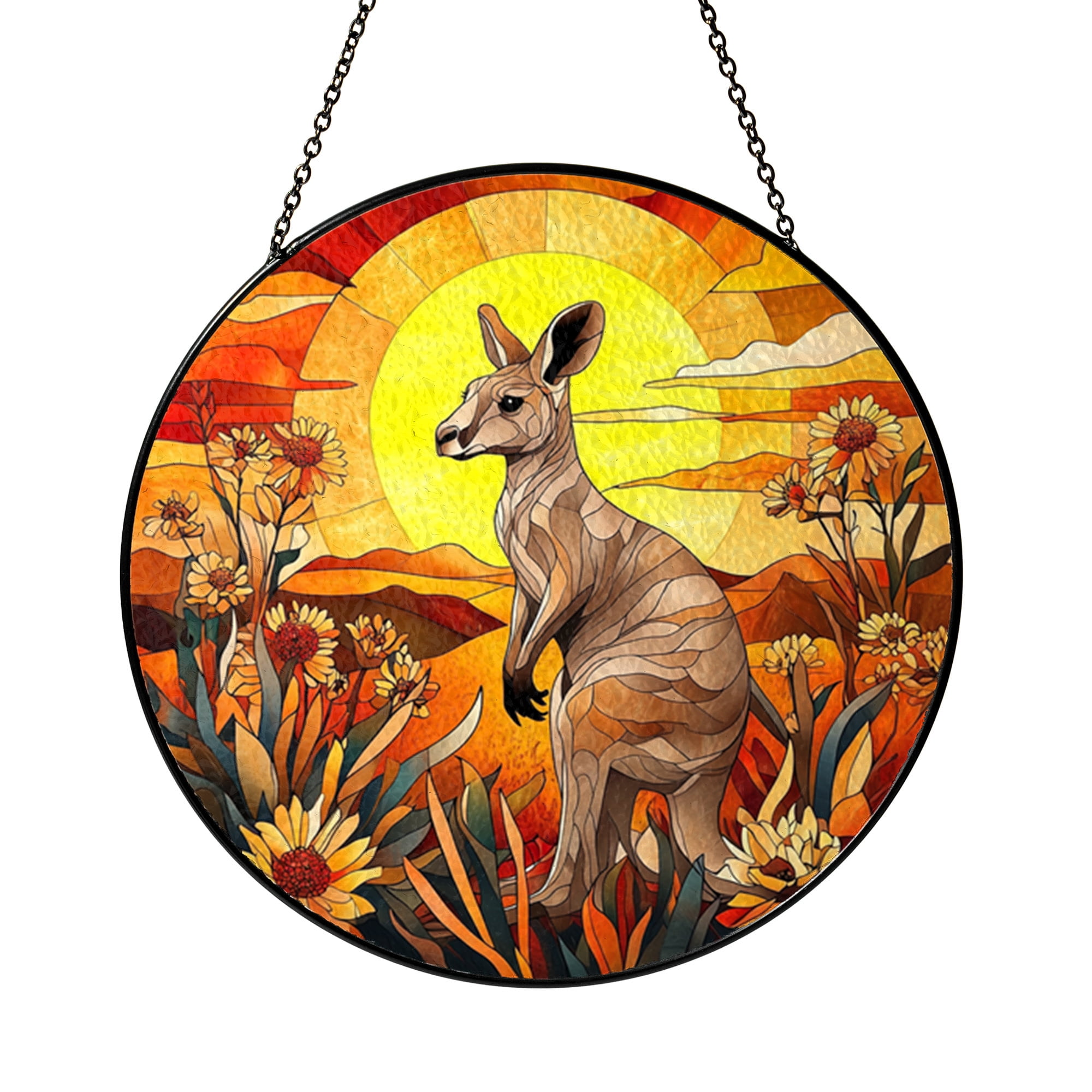Australian Kangaroo Stained Glass Panel – Vibrant Outback Wildlife ...