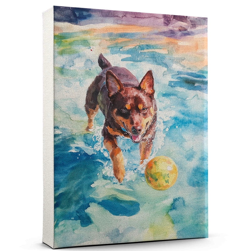 Australian Kelpie Cute Dog Swimming Stretched Canvas Size 8x12 – Retro ...
