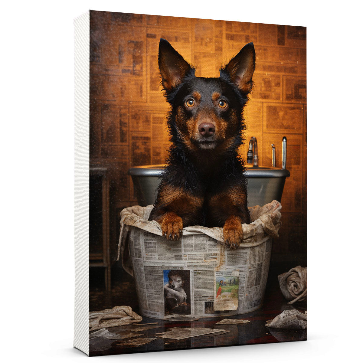 Australian Kelpie Dog Read Newspapers Sitting Poster Prints on Canvas ...