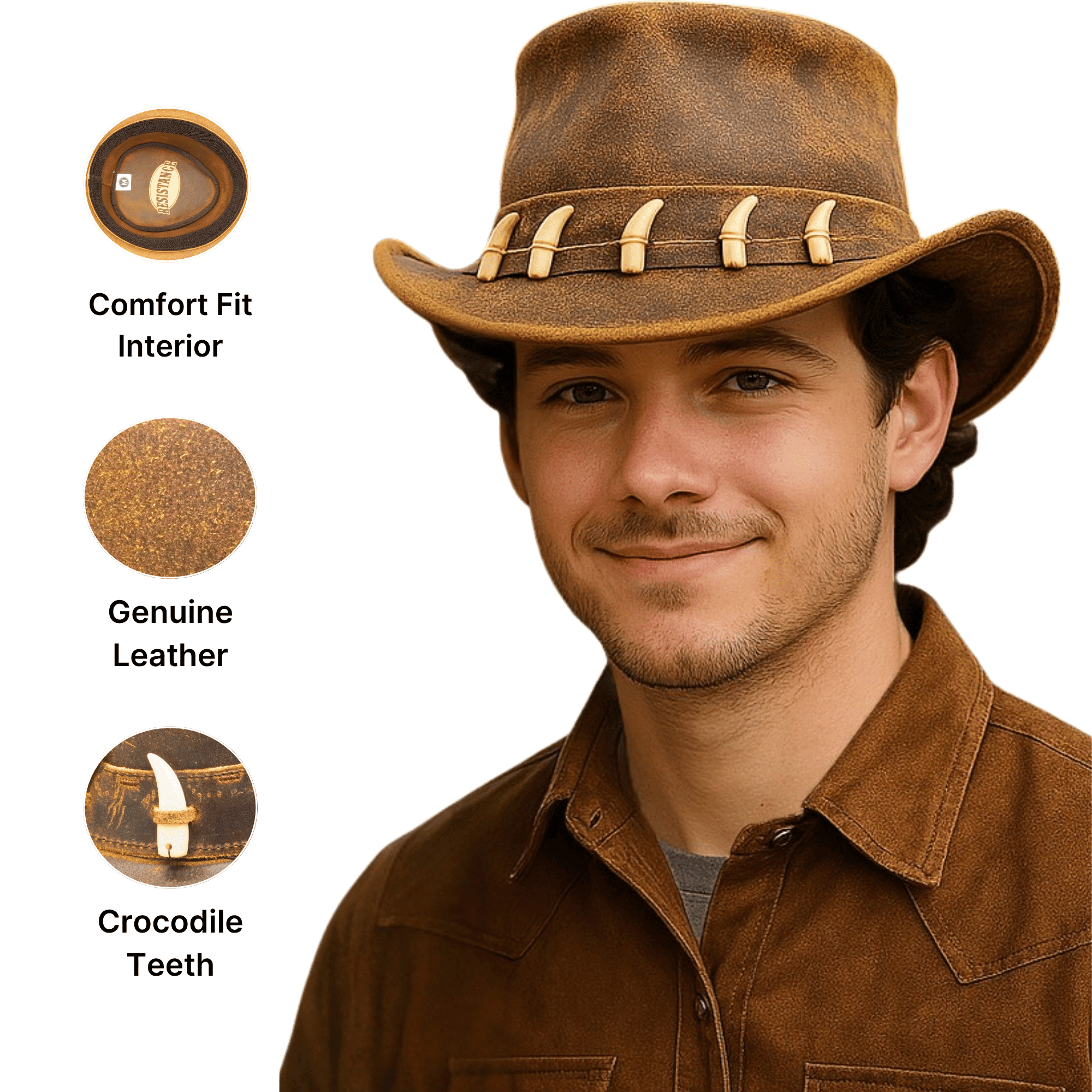 RESISTANCE Australian Leather Hat with Crocodile Band Teeth - Dundee ...