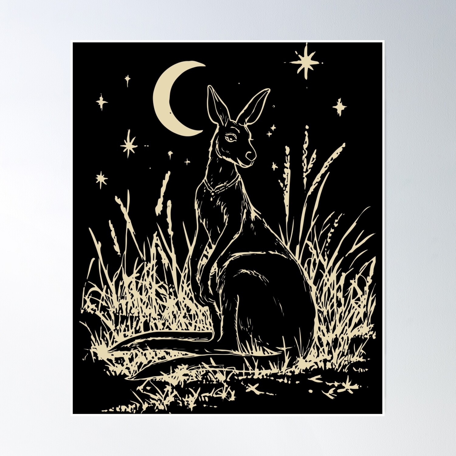 Australian Moon Kangaroo Art - Night Desert Wildlife Golden Print ...