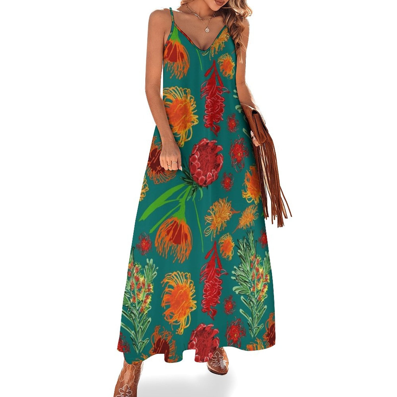 Australian Native Floral Pattern Sleeveless Dress Woman's evening dress ...