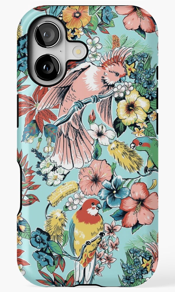 Australian Parrots and Flora Blue Art Phone Case for iPhone 11 12 13 14 ...