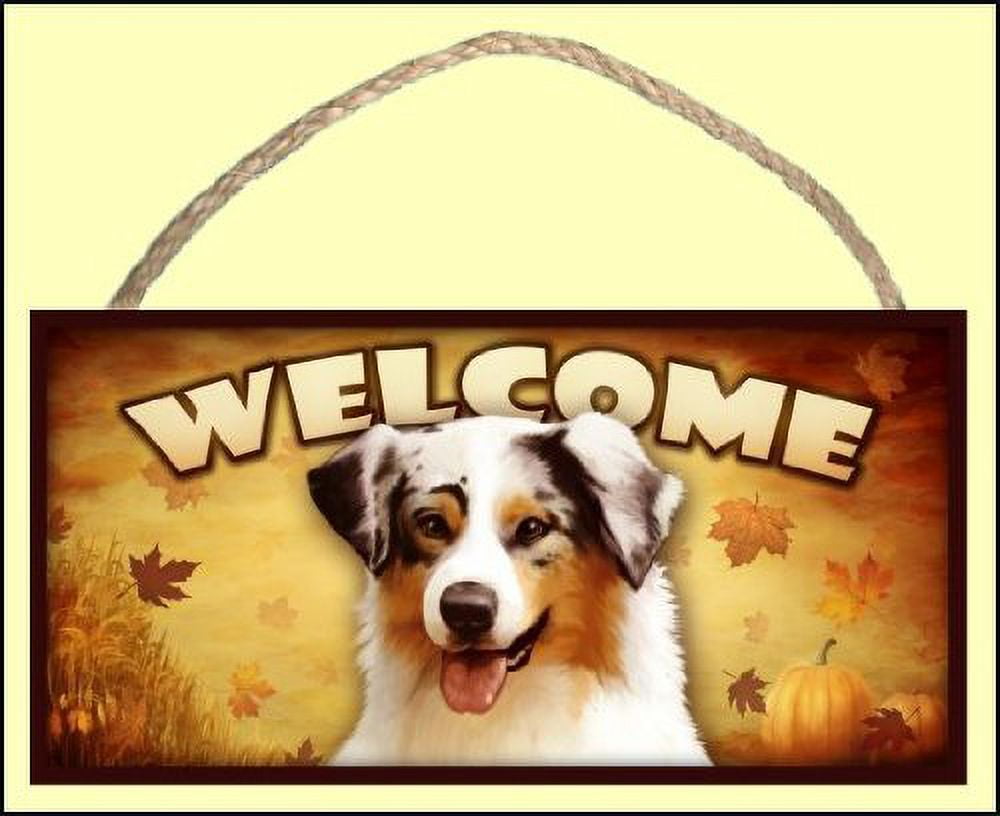 Australian Shepherd 10"x5" Fall / Autumn Season Welcome Sign Featuring ...