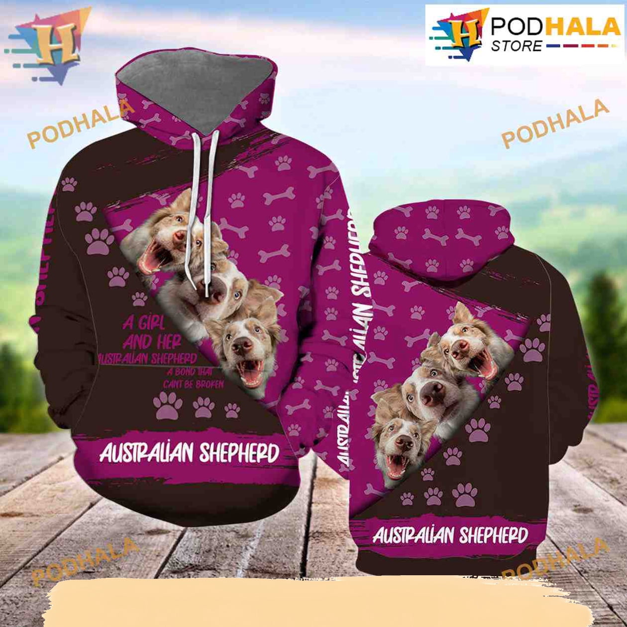 Australian Shepherd A Girl And Her Dog All Over Print 3D Hoodie Shirt T ...