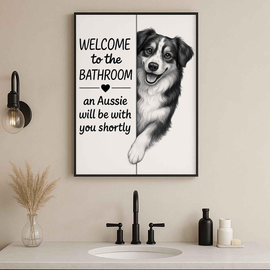 Australian Shepherd Bathroom Poster, Welcome To The Bathroom, Dog Art ...