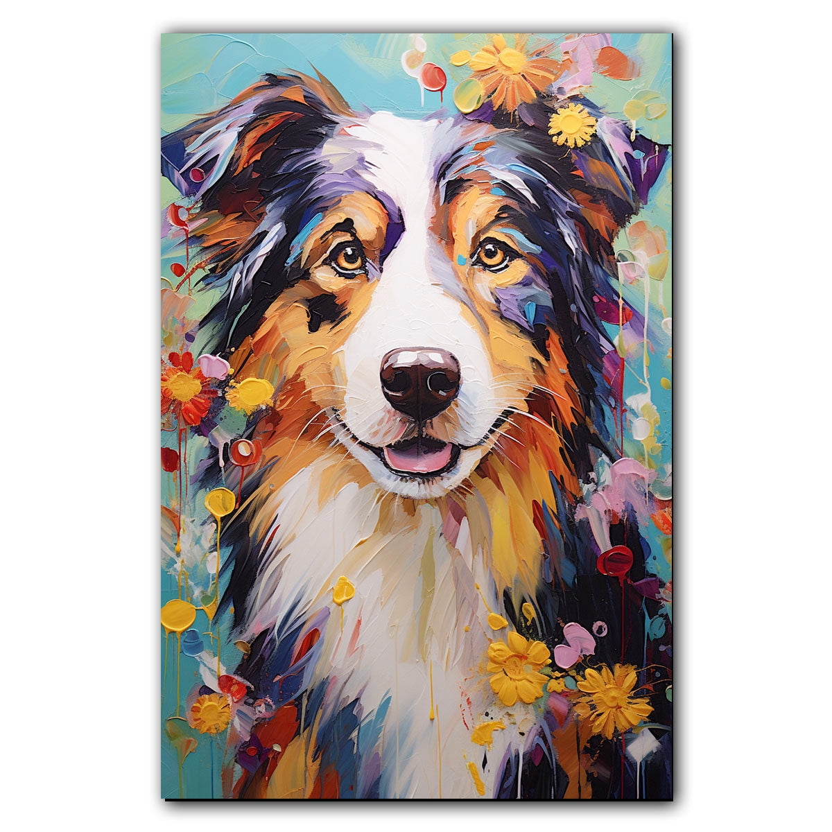 Australian Shepherd Canvas Wall Art Colorful Pet Canvas Oil Painting ...