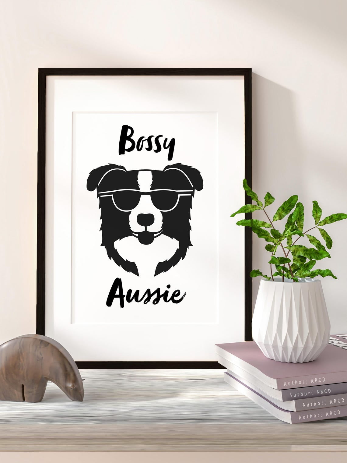 Australian Shepherd Dog Art Print, Bossy Aussie, Pet Portrait Cat Wall Decor, Aussie Dog Art ...