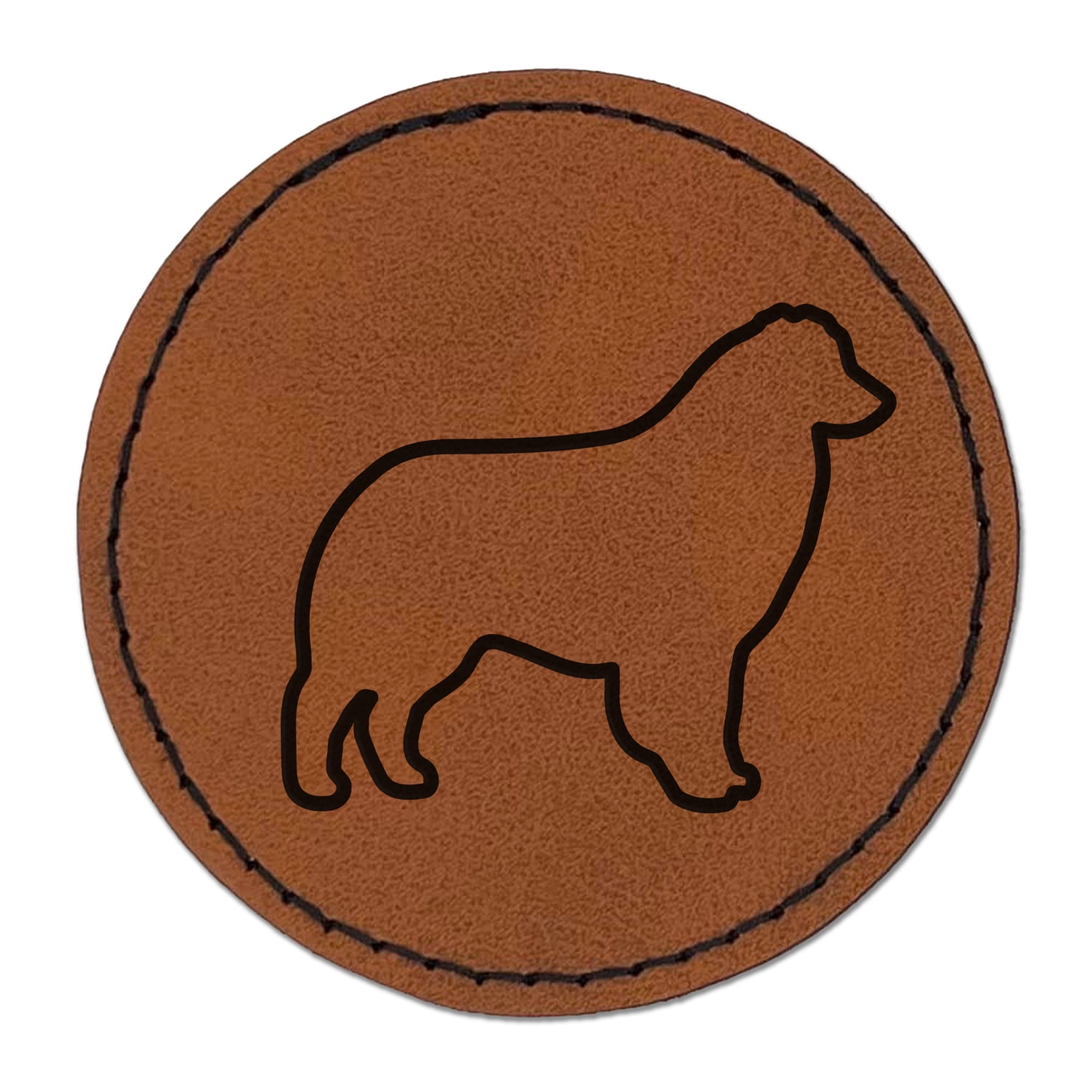 Australian Shepherd Dog Aussie Outline 2.5" Faux Leather Round Engraved ...
