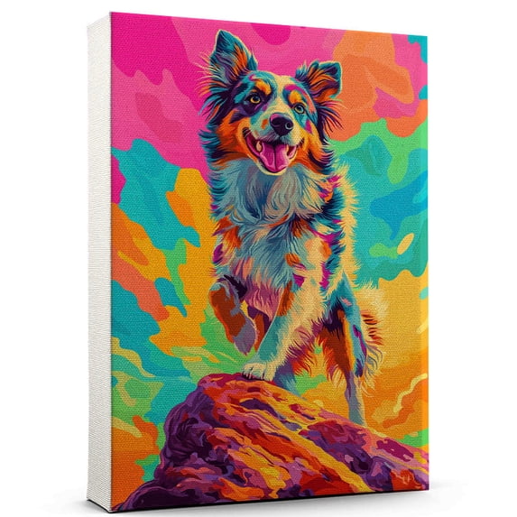 Australian Shepherd Dog Climbing Art Stretched Canvas Size 8x12 ...