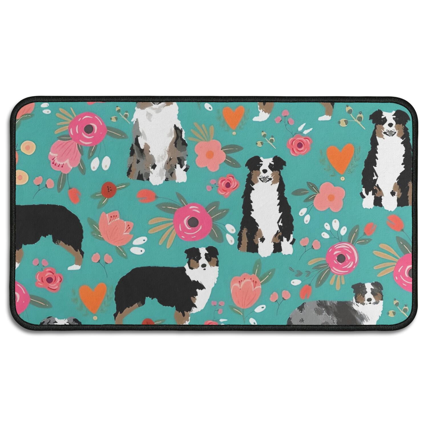 Australian Shepherd Dog and Flower Door Rugs,Washable Non Slip Door ...
