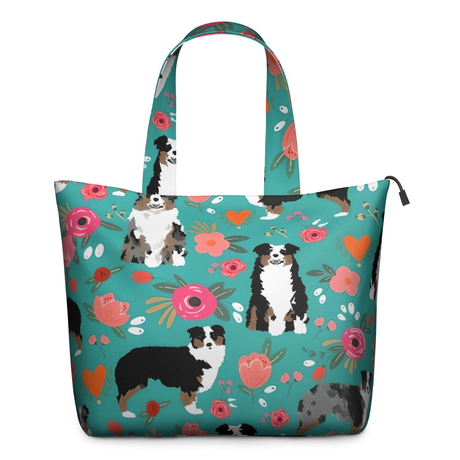Australian Shepherd Dog and Flower Travel Tote Bags for Women Carry On ...