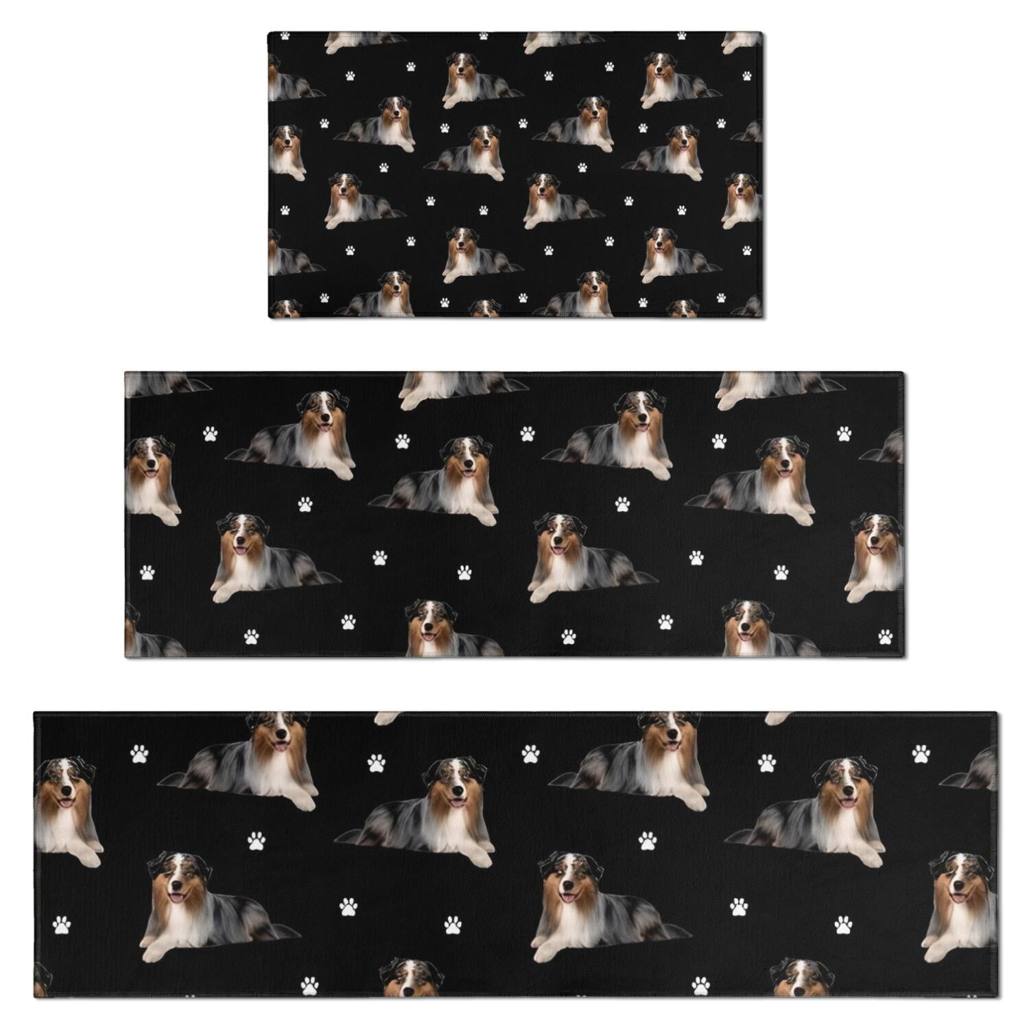 Australian Shepherd Dog and Footprints Kitchen Rugs Sets Of 3,Kitchen ...