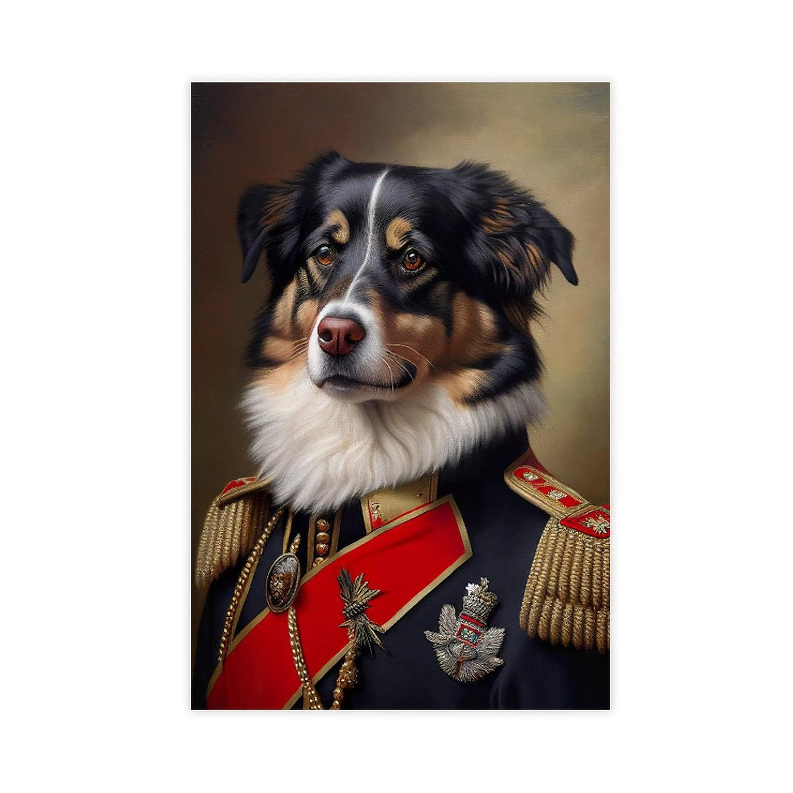 Australian Shepherd Dog Portrait in Military Uniform, Animal Dog Poster ...