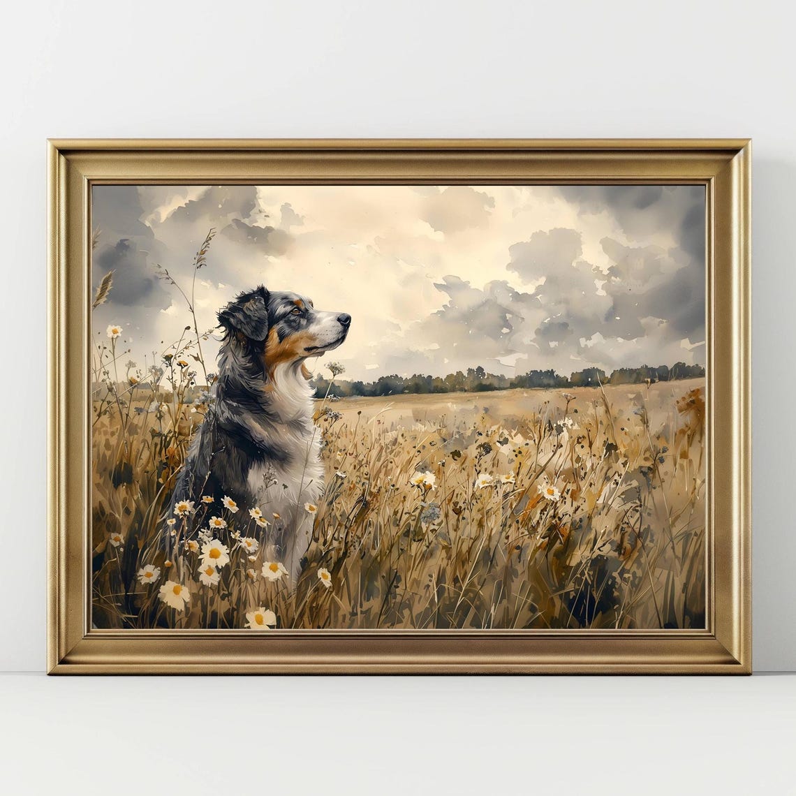 Australian Shepherd Dog Print – Rustic Field Landscape Wall Art ...