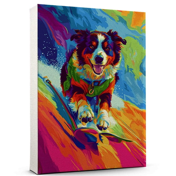 Australian Shepherd Dog Stretched Canvas Size 8x12 Skiing Canvas – Cute ...