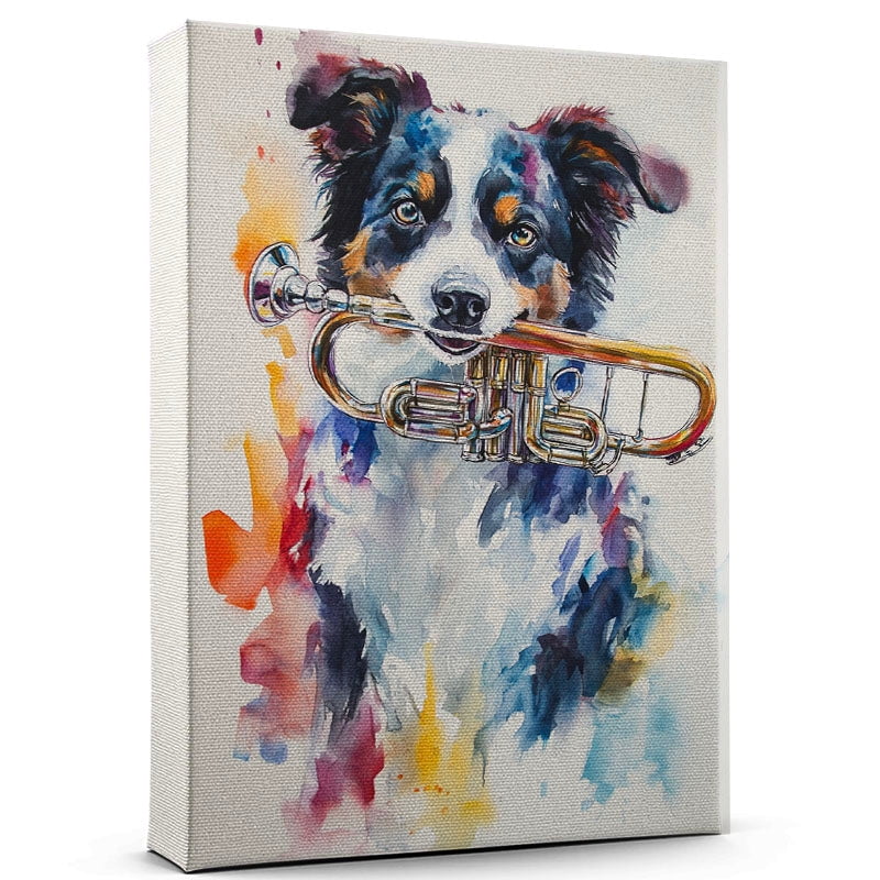 Australian Shepherd Dog Stretched Canvas Size 8x12 – Trumpet Theme Dog ...