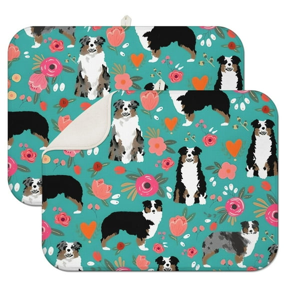 Australian Shepherd Dog and Flower Dish Drying Mat for Kitchen 1 Pack ...