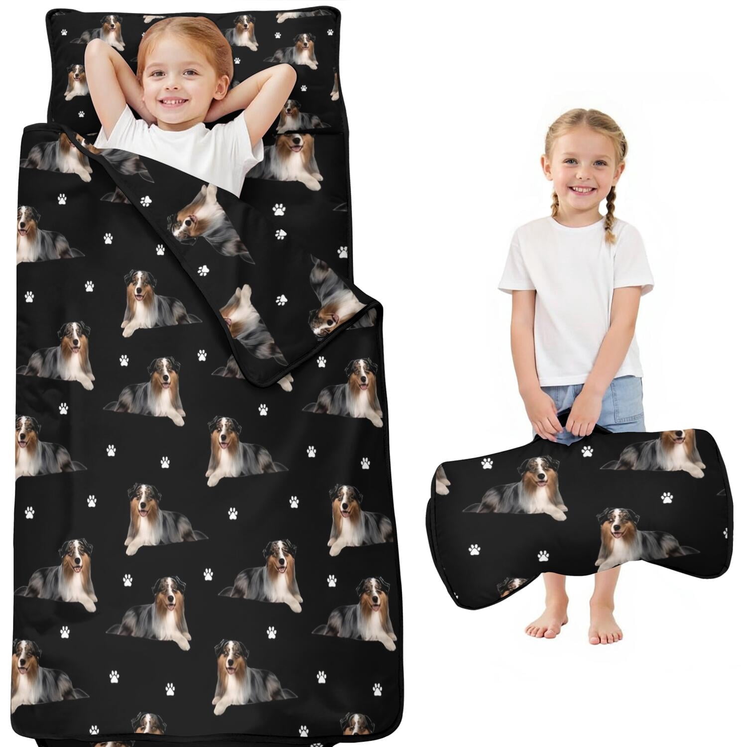 Australian Shepherd Dog and Footprints Toddler Nap Mats for Kids ...