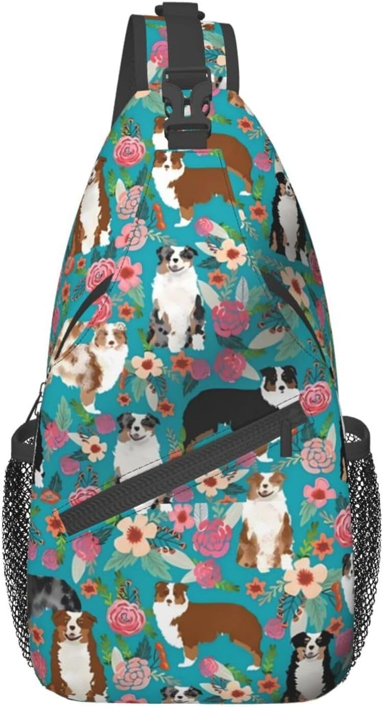 Australian Shepherd Dogs Pattern Sling Bag Crossbody Hiking Travel ...