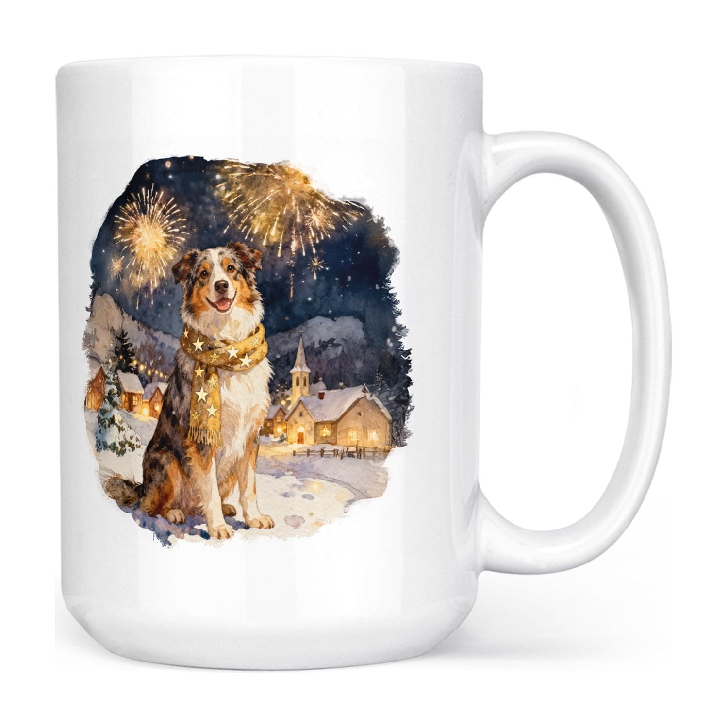 Australian Shepherd Happy New Year 2026 with Fireworks on New Year's ...