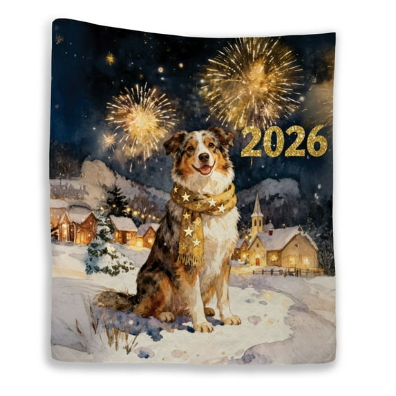 Australian Shepherd Happy New Year 2026 with Fireworks on New Year's ...