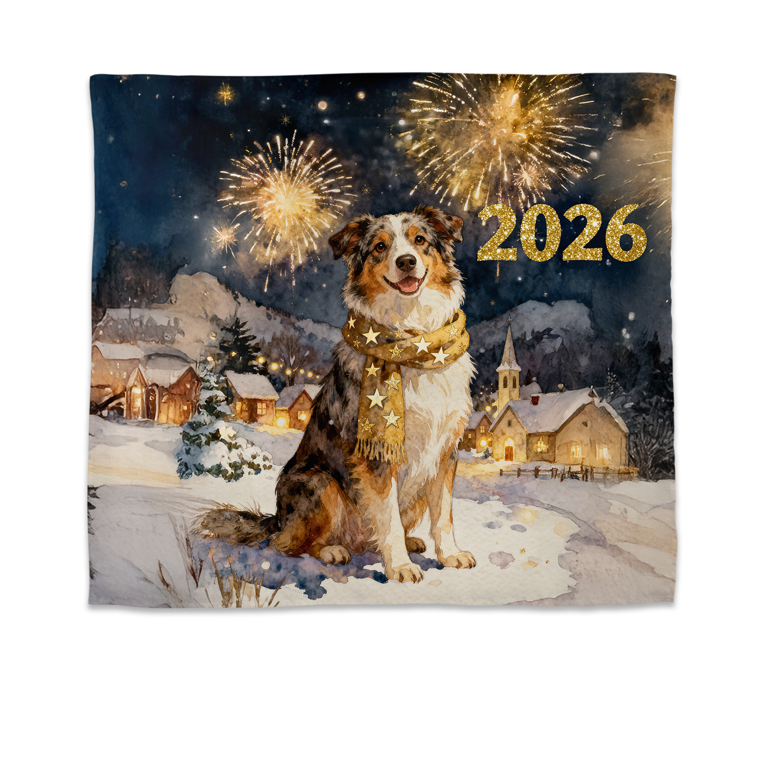 Australian Shepherd Happy New Year 2026 with Fireworks on New Year's ...