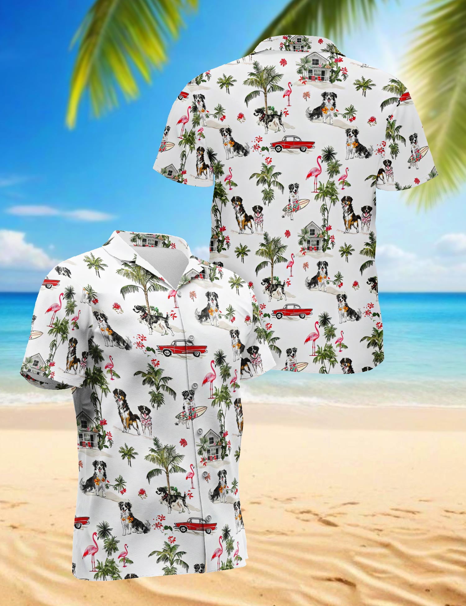 Australian Shepherd Hawaiian Shirt for Men, Tropical Style, Button Down ...