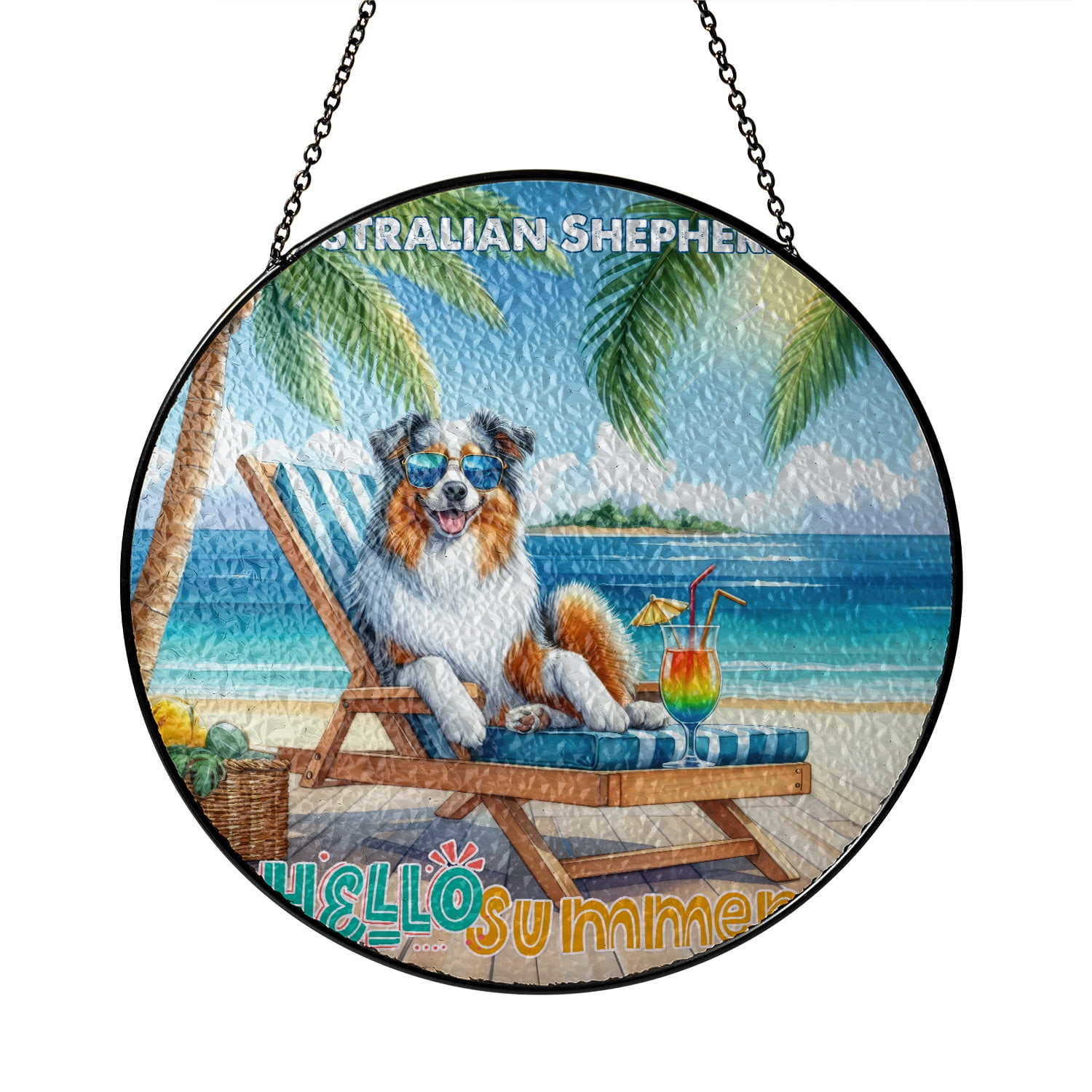 Australian Shepherd Hello Summer Beach Theme with Sunglasses and ...