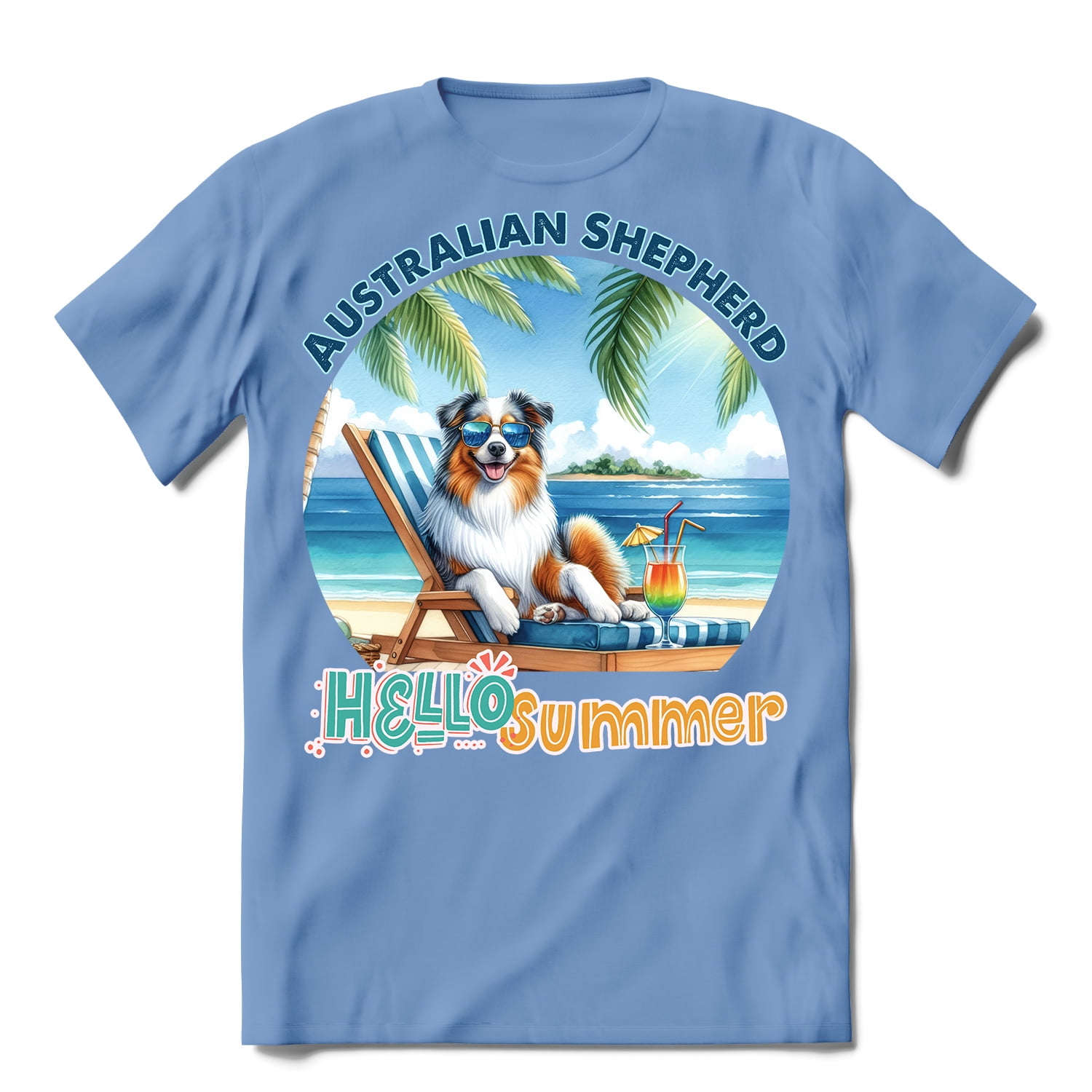 Australian Shepherd Hello Summer Beach Theme with Sunglasses and ...