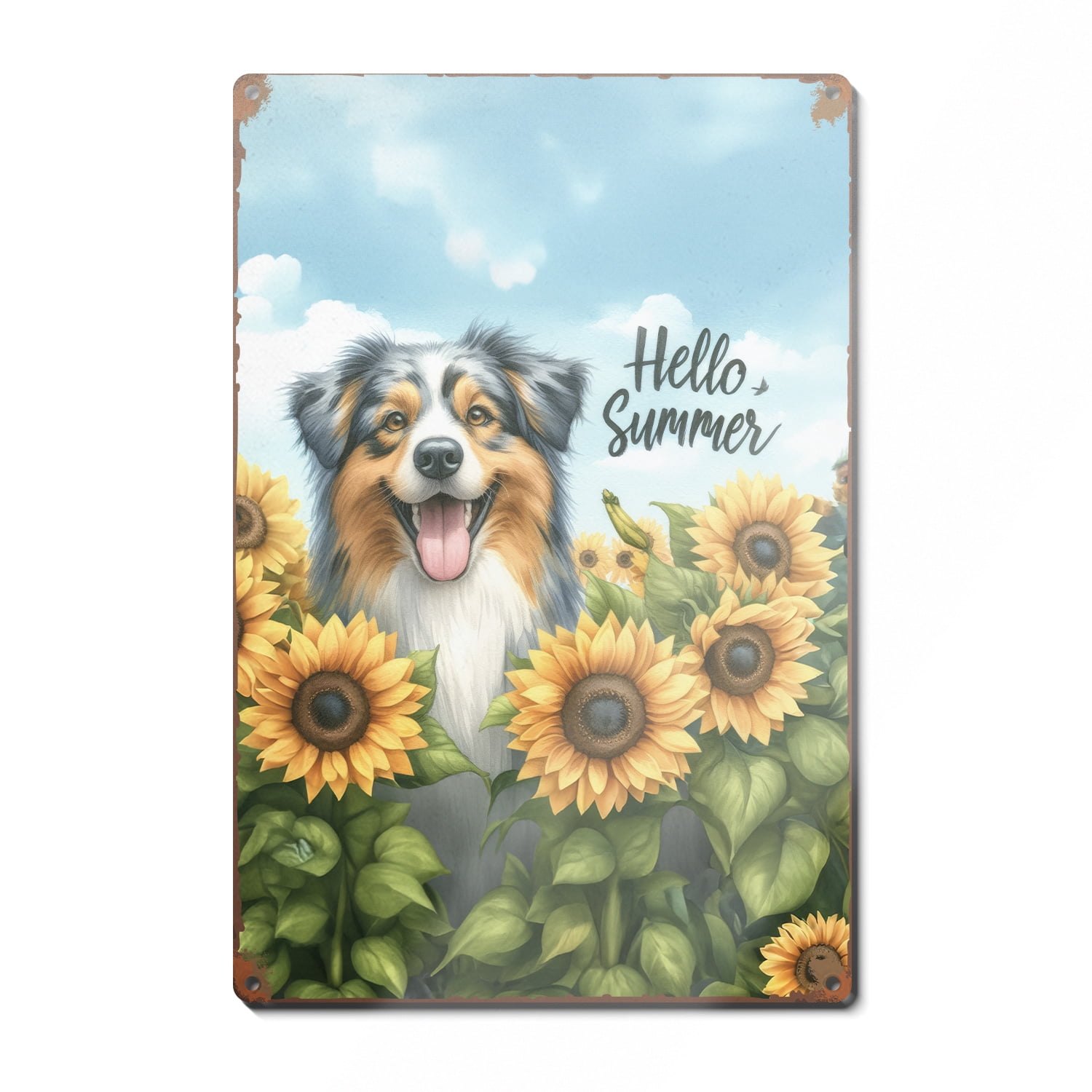 Australian Shepherd Hello Summer Sunshine Sunflowers Spring Retro ...