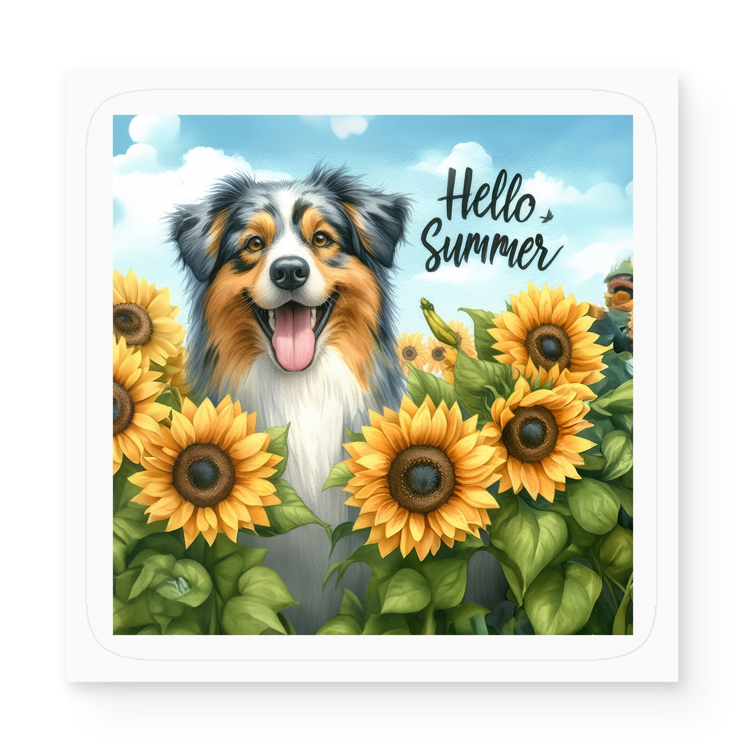 Australian Shepherd Hello Summer Sunshine Sunflowers Spring Retro ...