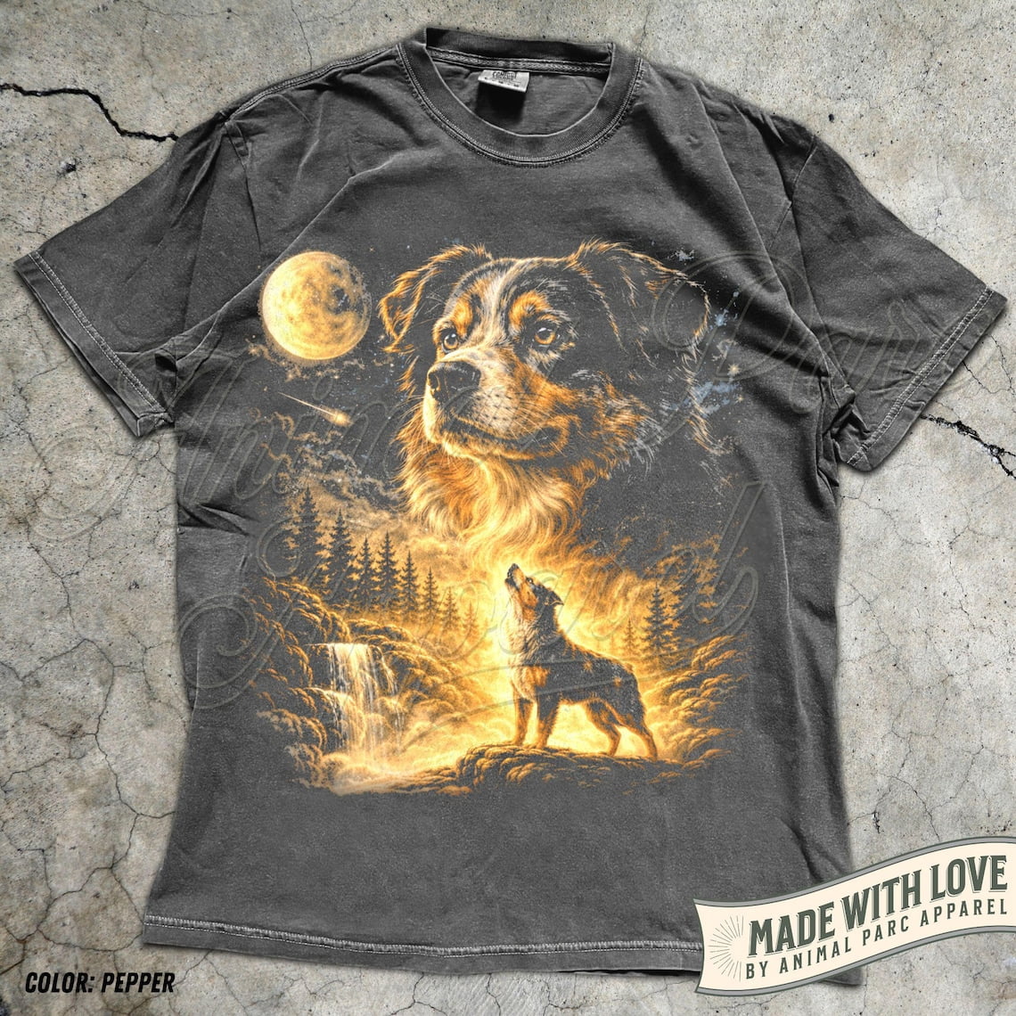 Australian Shepherd Howling Moon Shirt, Vintage Full Moon Animals Tee ...