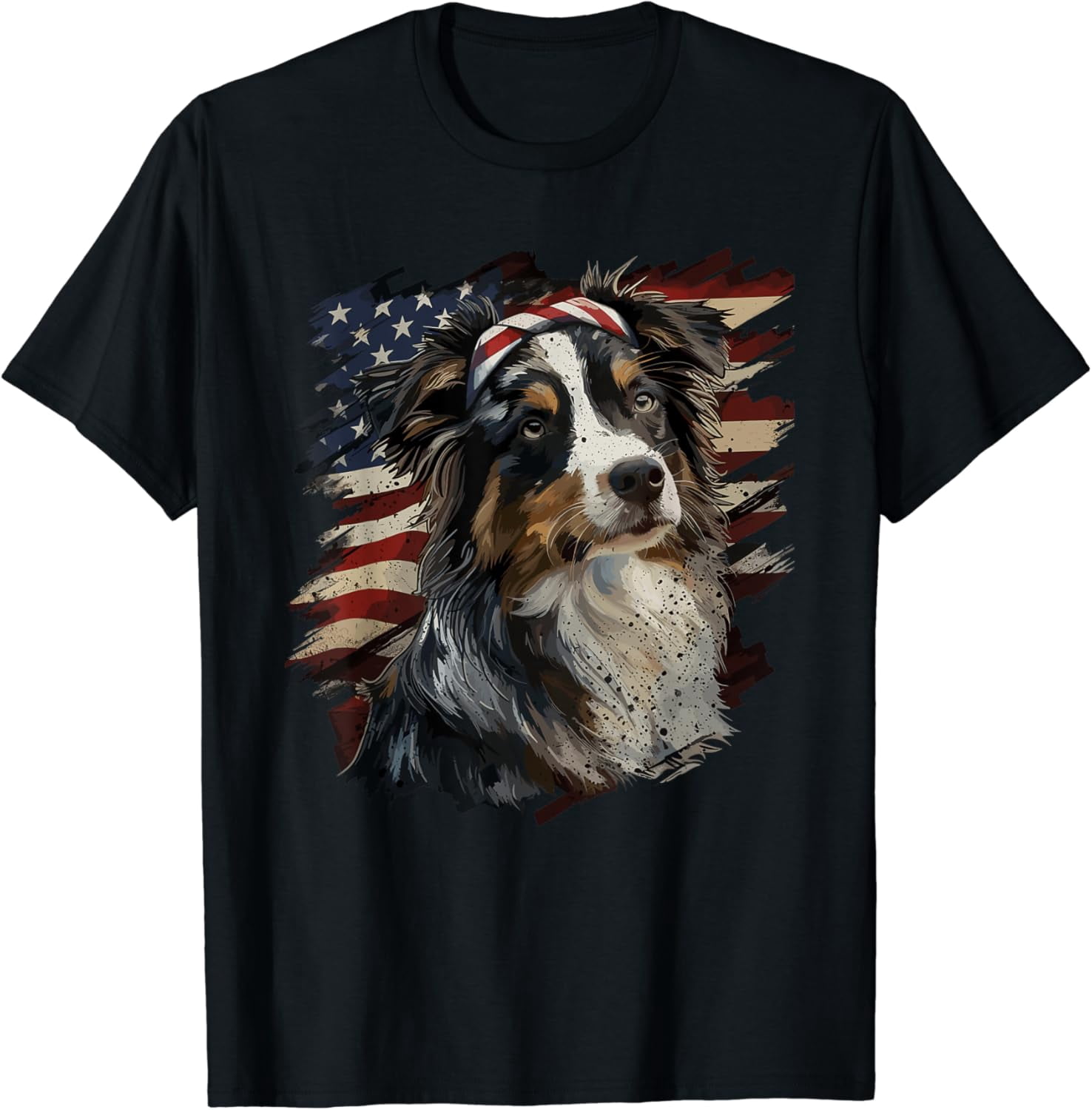 Australian Shepherd Patriotic 4Th Of July Usa American Flag T-Shirt ...