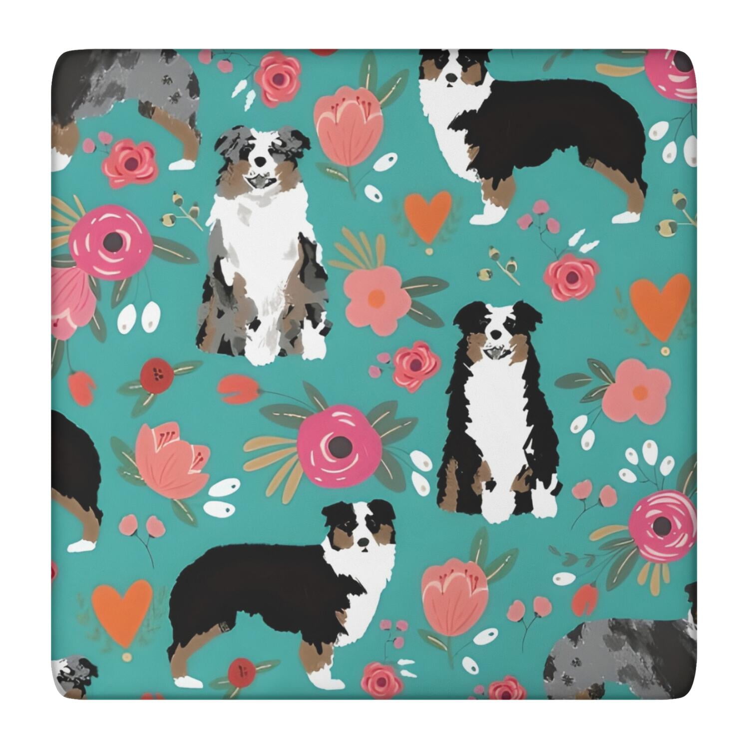 Australian Shepherd Pioneer Flower Square Fitted Tablecloth with ...
