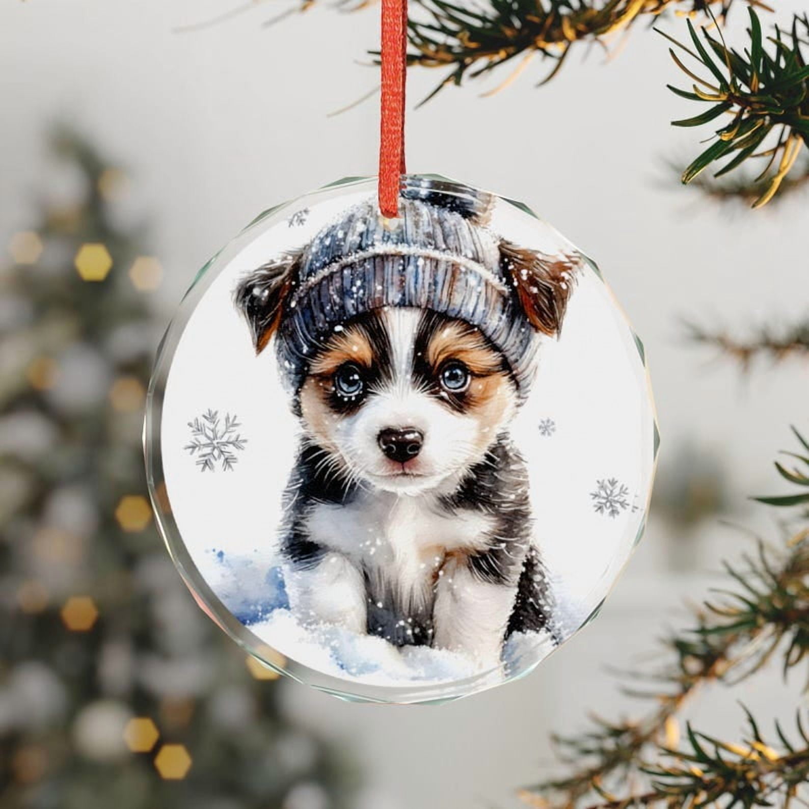 Australian Shepherd Puppy Knit Hat Ornament – Winter Dog Lover Glass ...