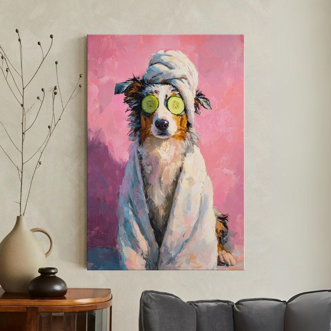 Australian Shepherd Spa Portrait Relaxing Dog Bathroom Poster Unframed ...