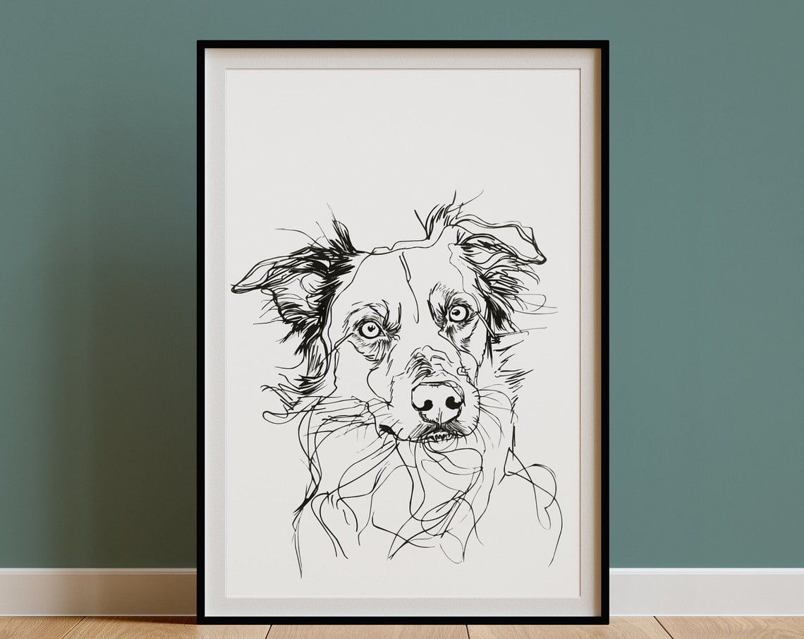 Australian Shepherd Wall Art Print, Minimal Line Drawing Poster, Ugly ...