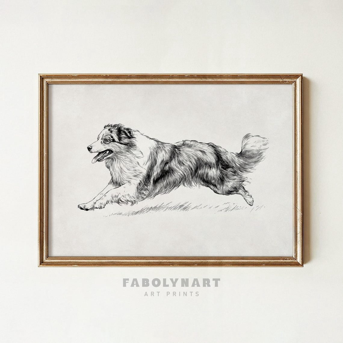 Australian Shepherd With Zoomies Vintage Running Dog Sketch Painting ...